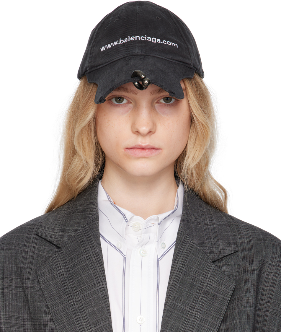 Balenciaga Piercing Cap In 1071 Washed Black/Wh - 49% Off